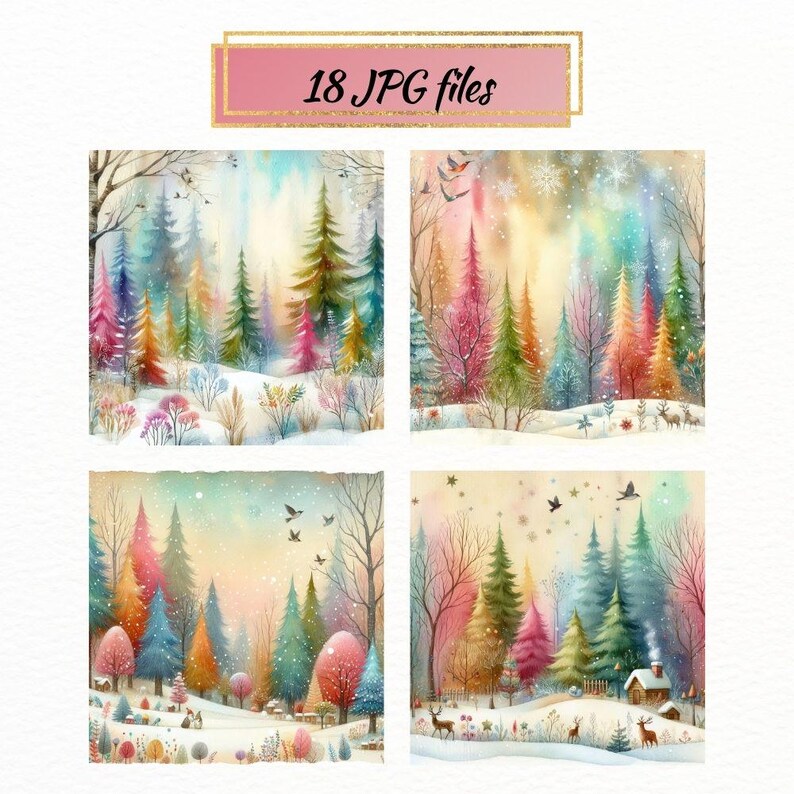 Watercolor Winter Woodland Digital Paper: Pine Tree Forest (digital ...