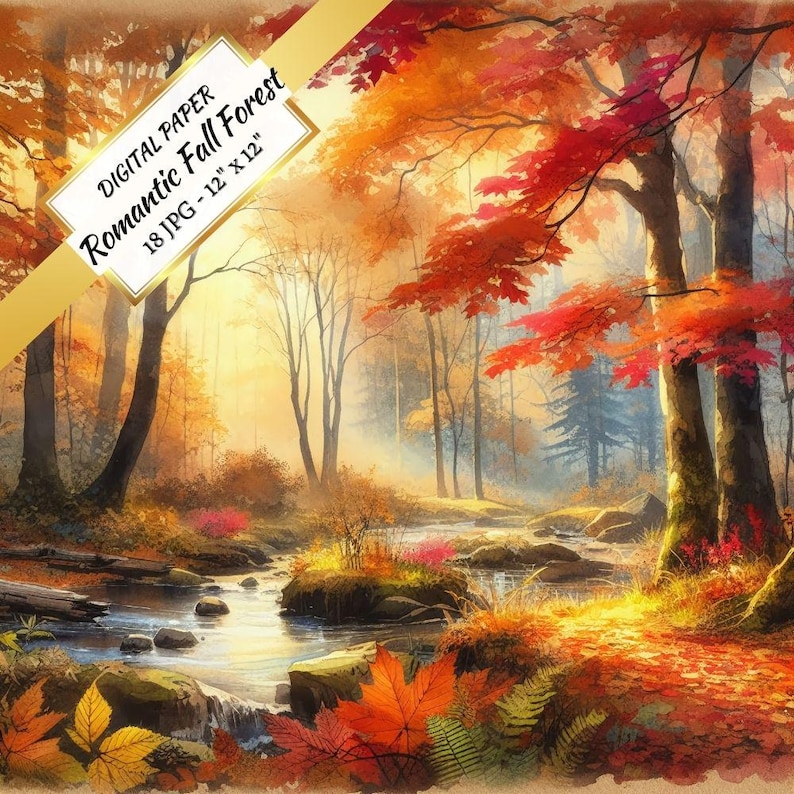 Romantic Fall Forest Digital Paper | Printable Autumn Landscape ...