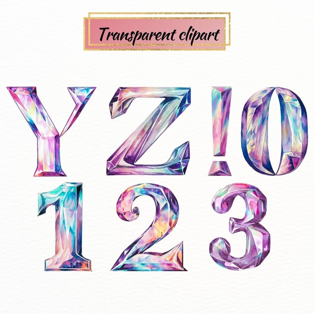 Crystal Watercolor Alphabet PNG, 37 Iridescent Font Clipart, Milestone ...