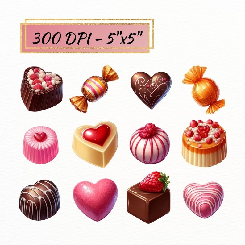 Watercolor Cute Valentines Candy Shop Clipart, 42 PNG Valentines ...