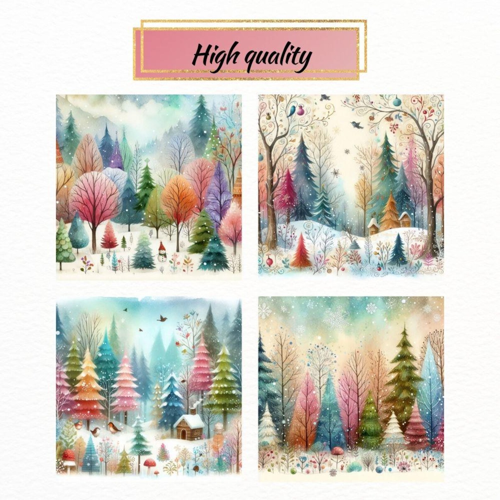Watercolor Winter Woodland Digital Paper: Pine Tree Forest (digital ...