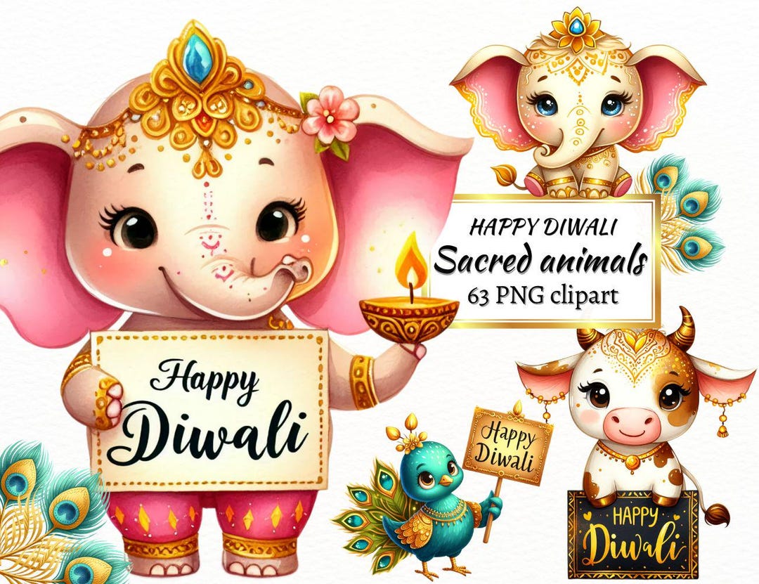 Diwali Animals Clipart: Elephant, Cow, Peacock - Indian Festival (PNG ...