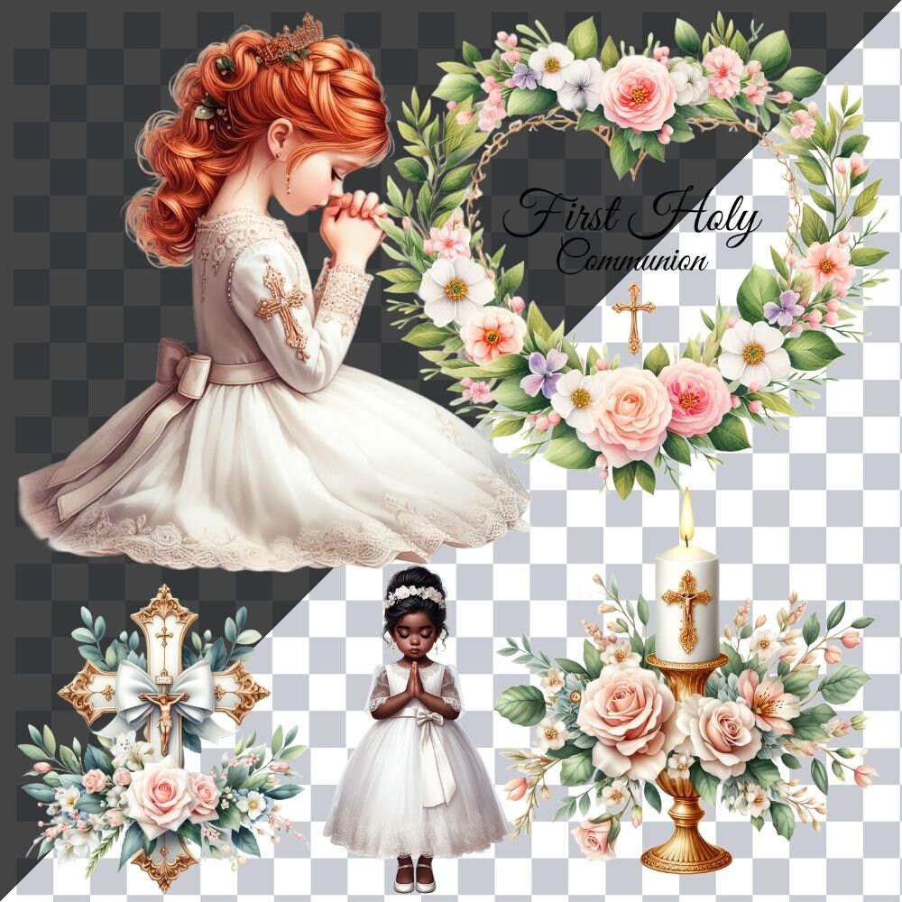 Girl First Holy Communion Clipart: Sacred Symbols PNG (commercial Use ...