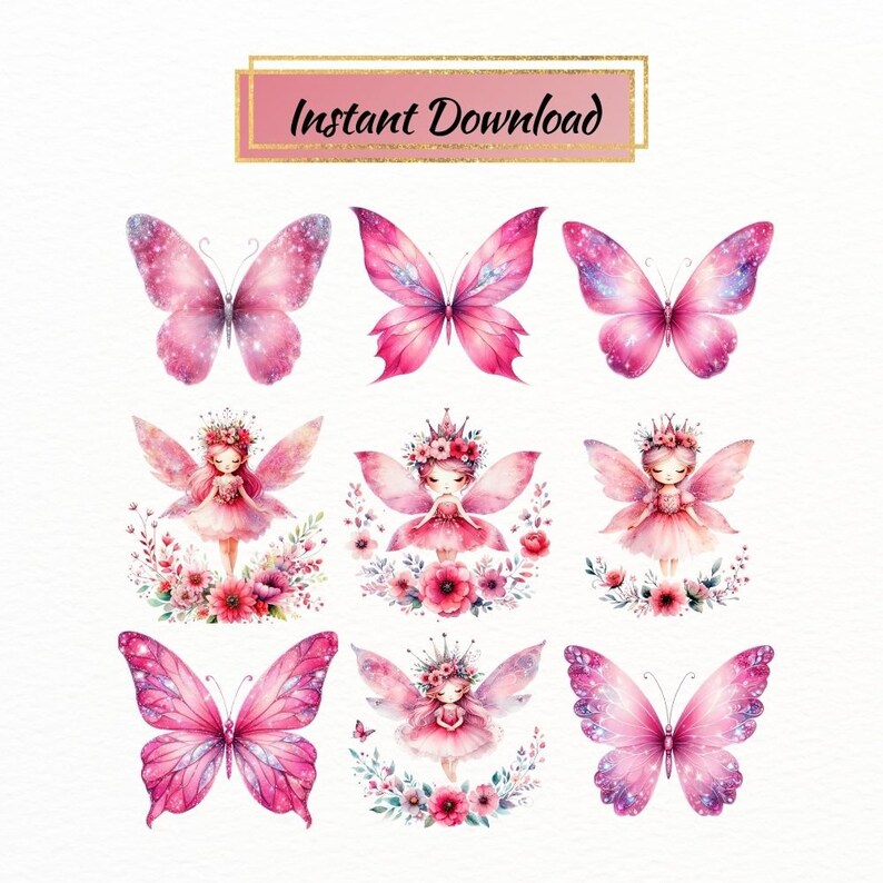 Watercolor Pink Fairy Clipart Bundle, Chibi PNG, Commercial Use - Etsy