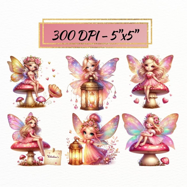 Watercolor Pink Fairy Clipart: Valentine's Day PNG Bundle (digital ...