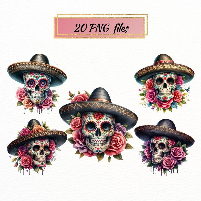 La Catrina Clipart: Sugar Skull PNG Bundle, Dia De Los Muertos (digital ...