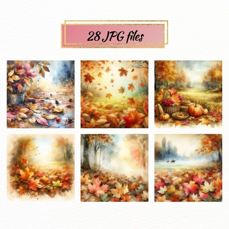 Watercolor Autumn Digital Paper: Fall Forest, Leaves (commercial Use ...