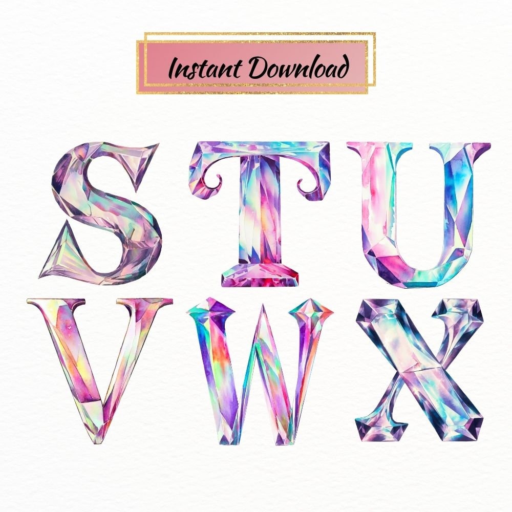 Crystal Watercolor Alphabet PNG, 37 Iridescent Font Clipart, Milestone ...
