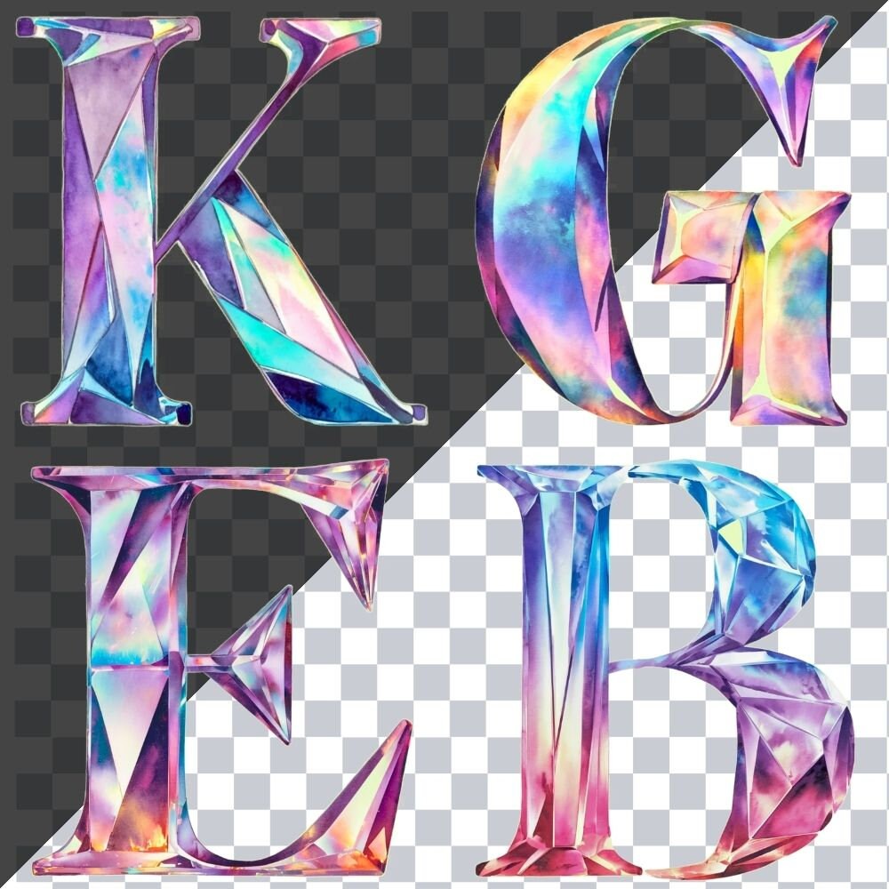 Crystal Watercolor Alphabet PNG, 37 Iridescent Font Clipart, Milestone ...