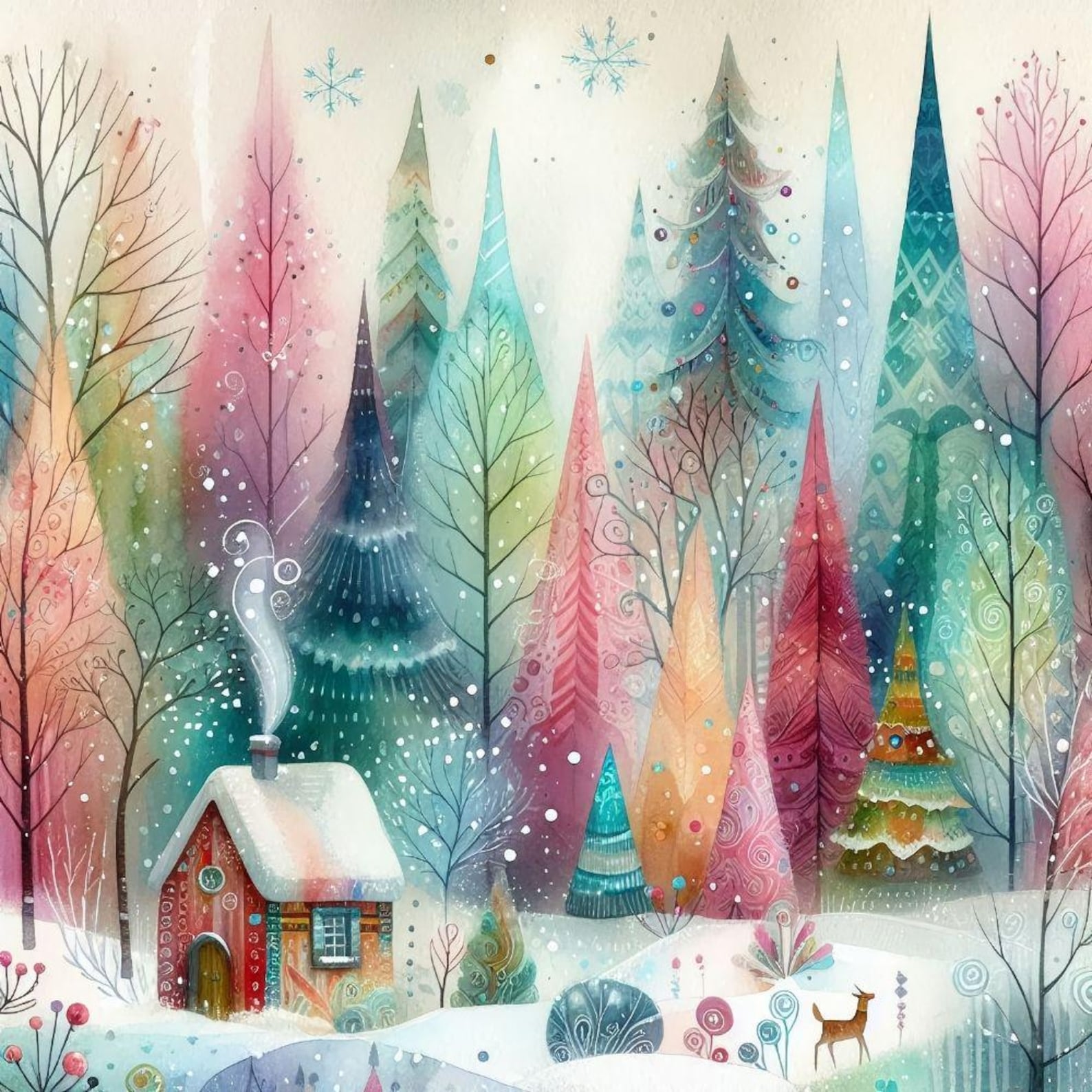 Watercolor Winter Woodland Digital Paper: Pine Tree Forest (digital ...