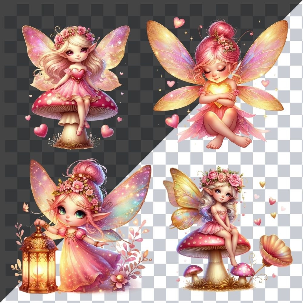 Watercolor Pink Fairy Clipart, Fairy Png Clipart Bundle, Cute Fairy ...