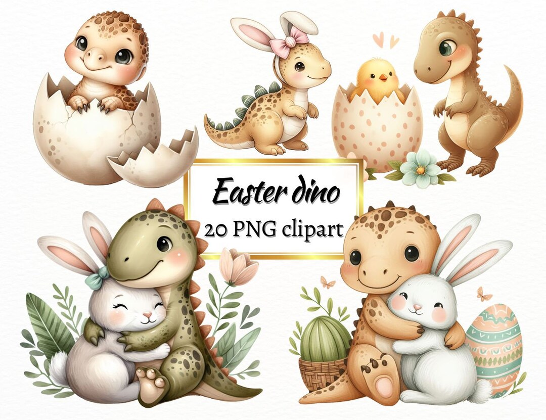 Watercolor Easter Dino Clipart, 28 PNG Easter Baby Dinosaur for Instant ...