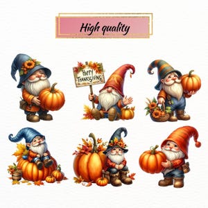 Watercolor Autumn Gnome Clipart Bundle, Fall Thanksgiving Gnomes PNG ...