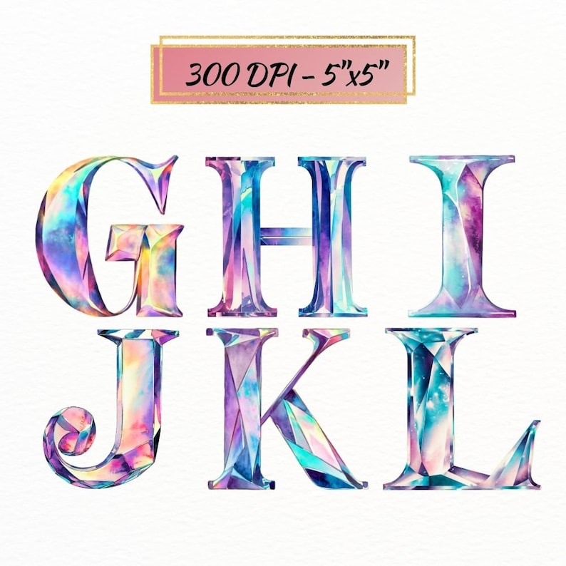 Crystal Watercolor Alphabet PNG, 37 Iridescent Font Clipart, Milestone ...