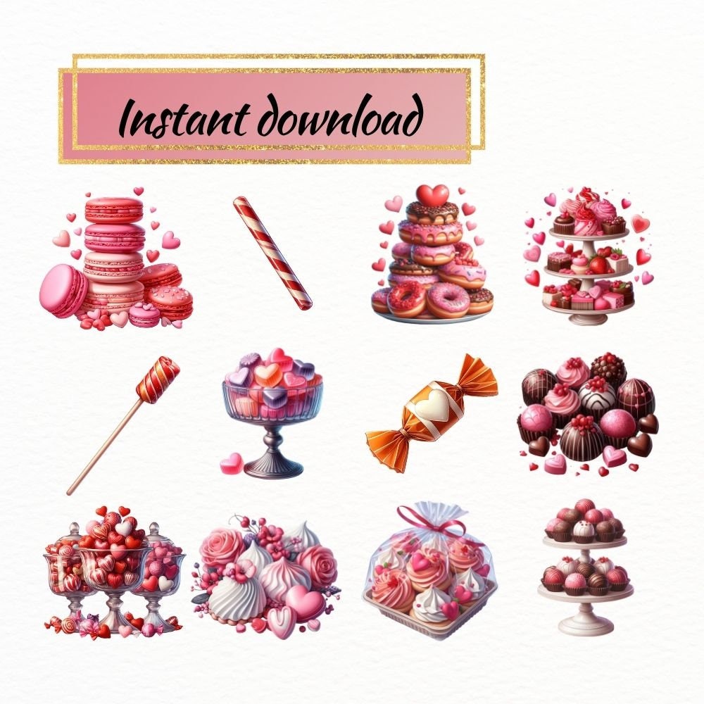Watercolor Cute Valentines Candy Shop Clipart, 42 PNG Valentines ...