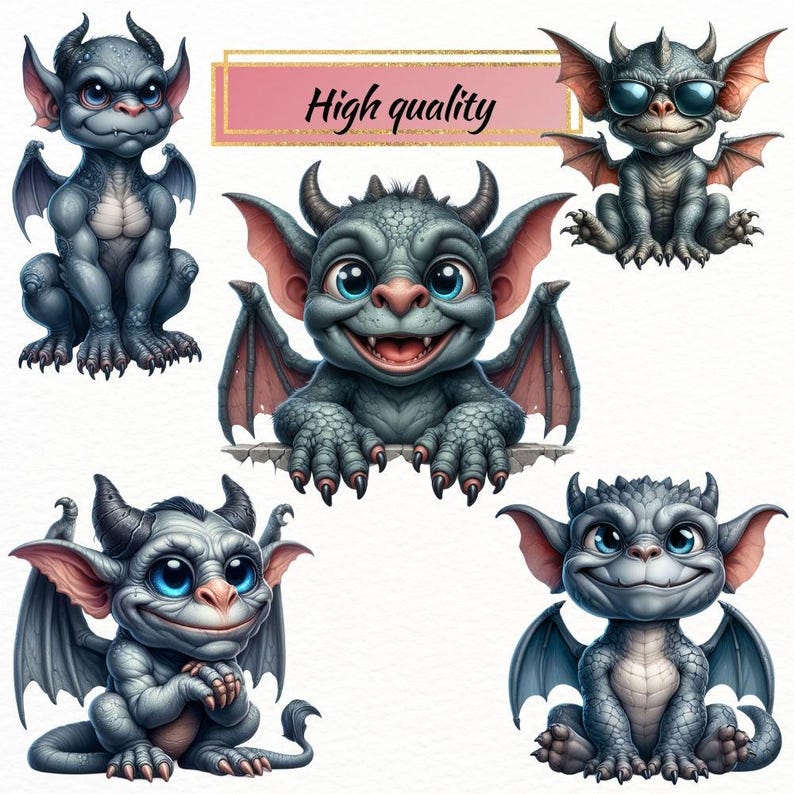Watercolor Baby Gargoyle Clipart Bundle, Stone Statue PNG (digital ...
