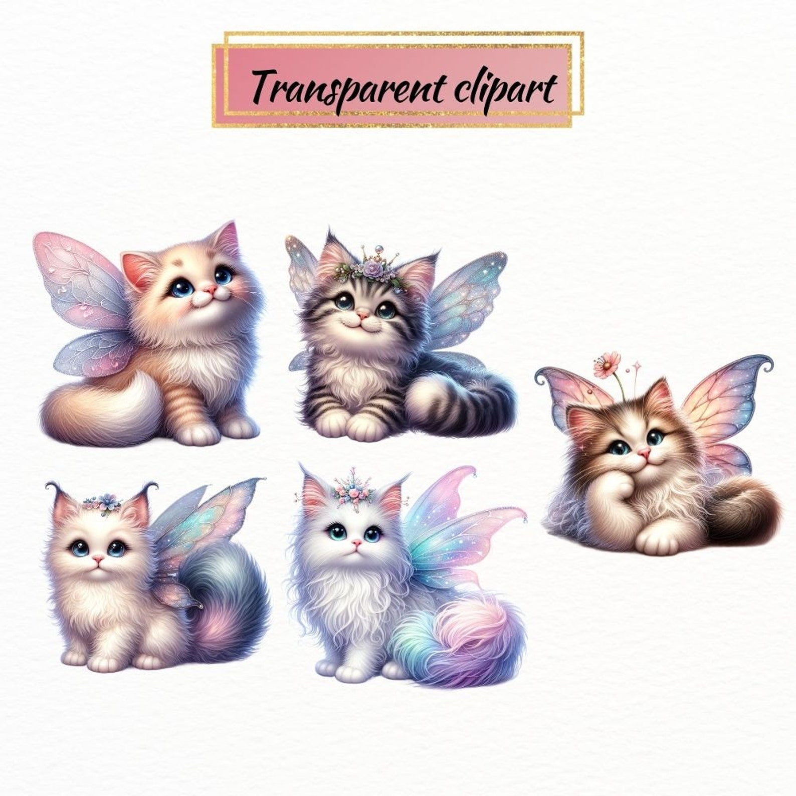 Watercolor Fairy Cat Clipart: Fantasy Kitten PNG Bundle (digital ...
