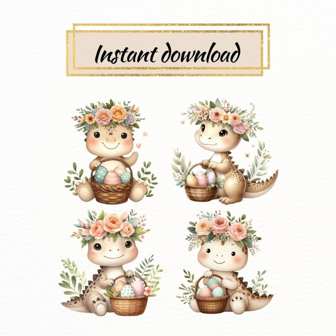 Watercolor Easter Dino Clipart, 28 PNG Easter Baby Dinosaur for Instant ...