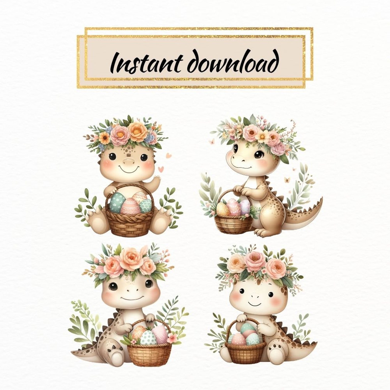 Watercolor Easter Dino Clipart, 28 PNG Easter Baby Dinosaur for Instant ...