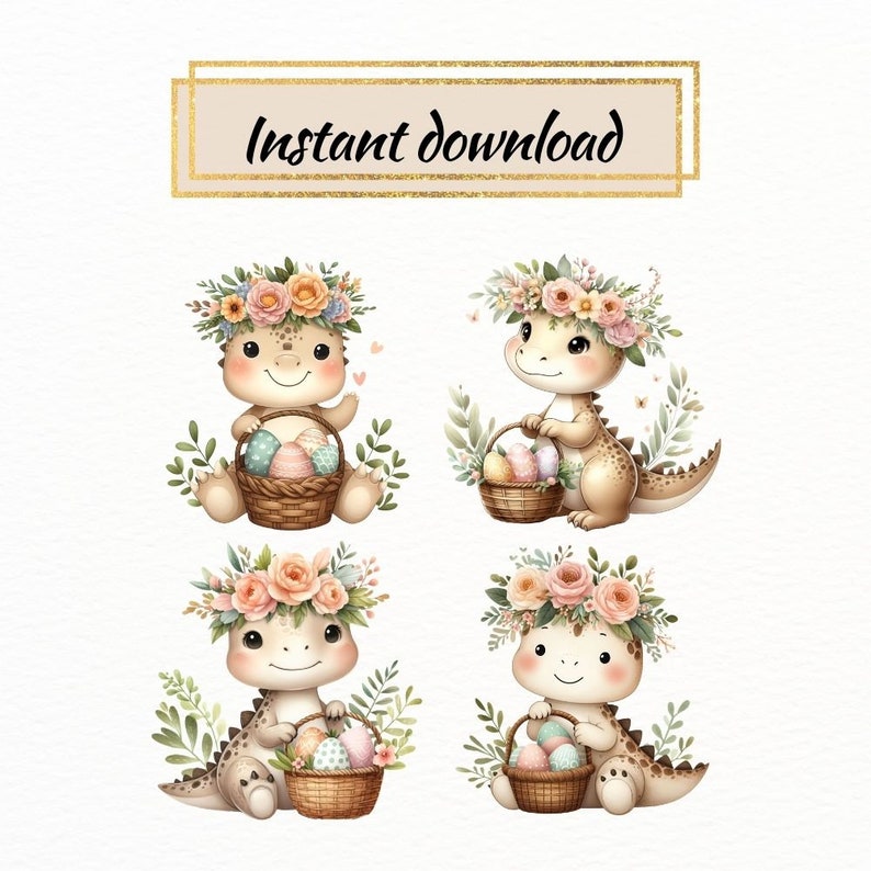 Watercolor Easter Dino Clipart, 28 PNG Easter Baby Dinosaur for Instant ...