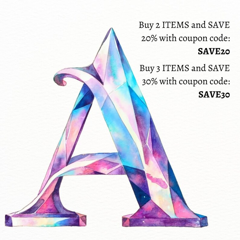 Crystal Watercolor Alphabet PNG: Iridescent Font Clipart (37 Files) - Etsy