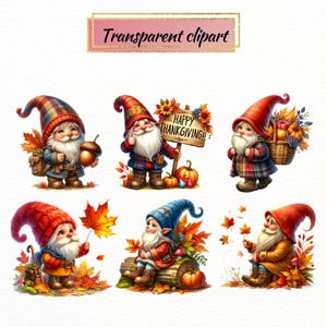 Watercolor Autumn Gnome Clipart Bundle, Fall Thanksgiving Gnomes PNG ...