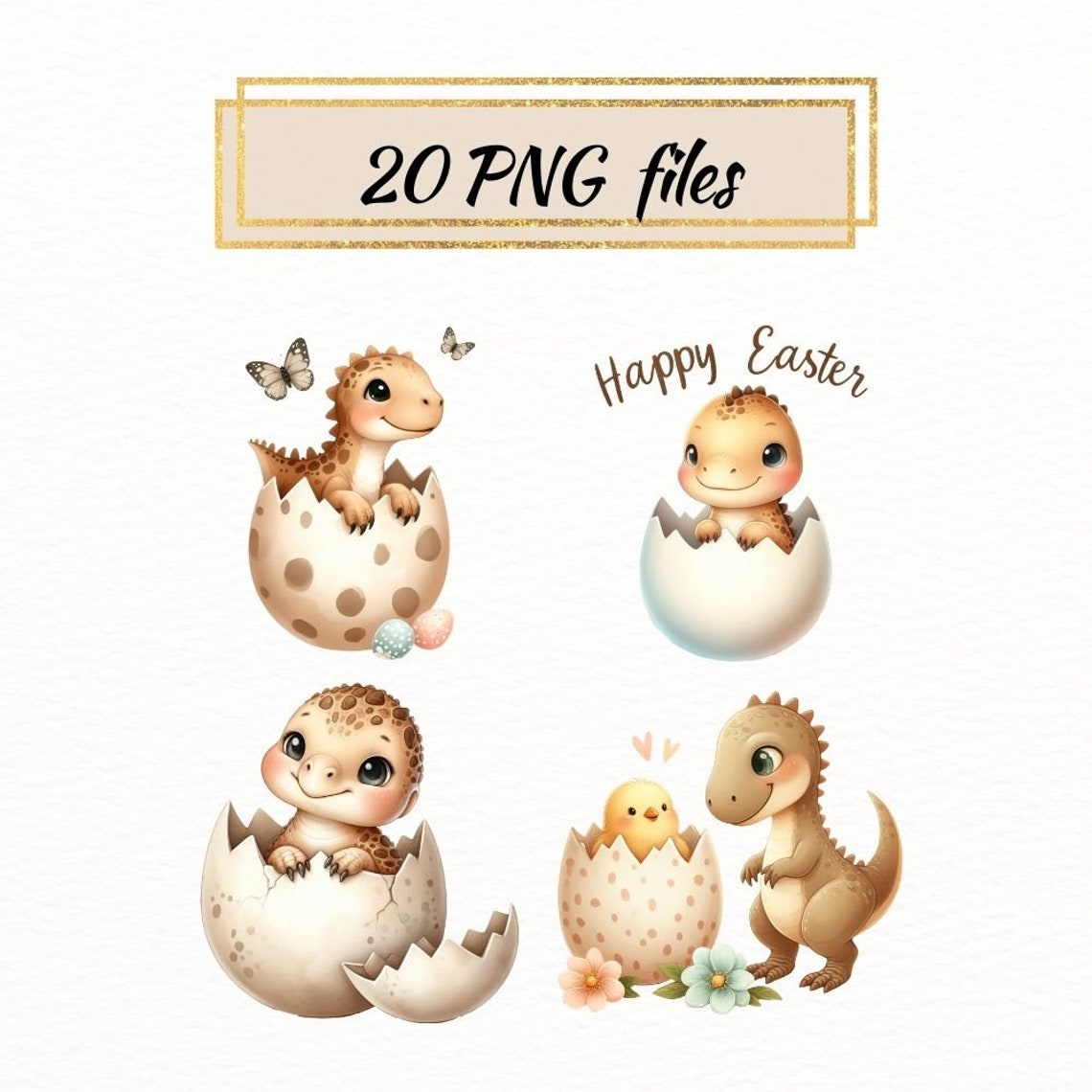 Watercolor Easter Dino Clipart, 28 PNG Easter Baby Dinosaur for Instant ...
