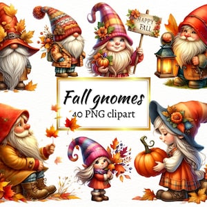 Watercolor Autumn Gnome Clipart Bundle, Fall Thanksgiving Gnomes PNG ...