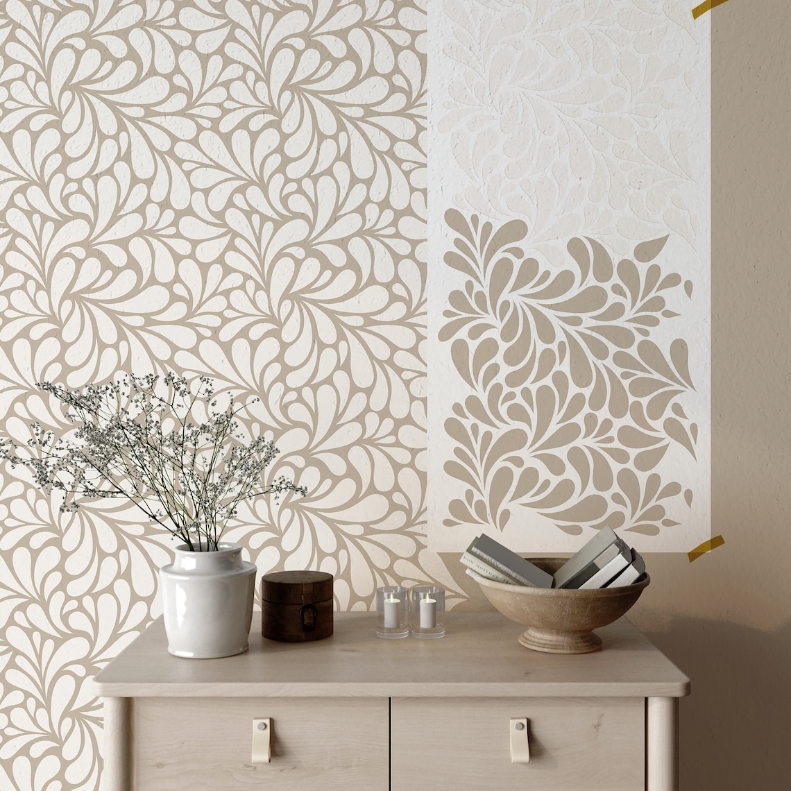 Pochoir floral mural Pochoir mural bricolage pour salon Pochoirs muraux ...