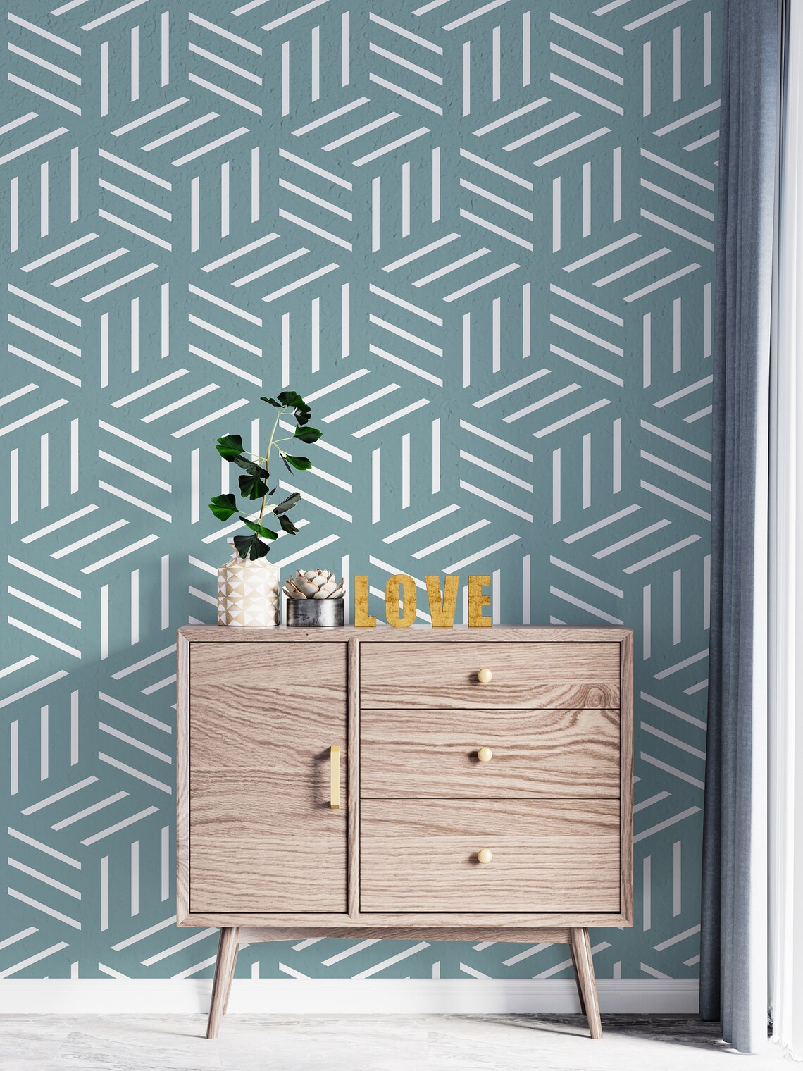 Cubic Tiling Wall Stencils Pattern DIY Painting for Panel Design ...