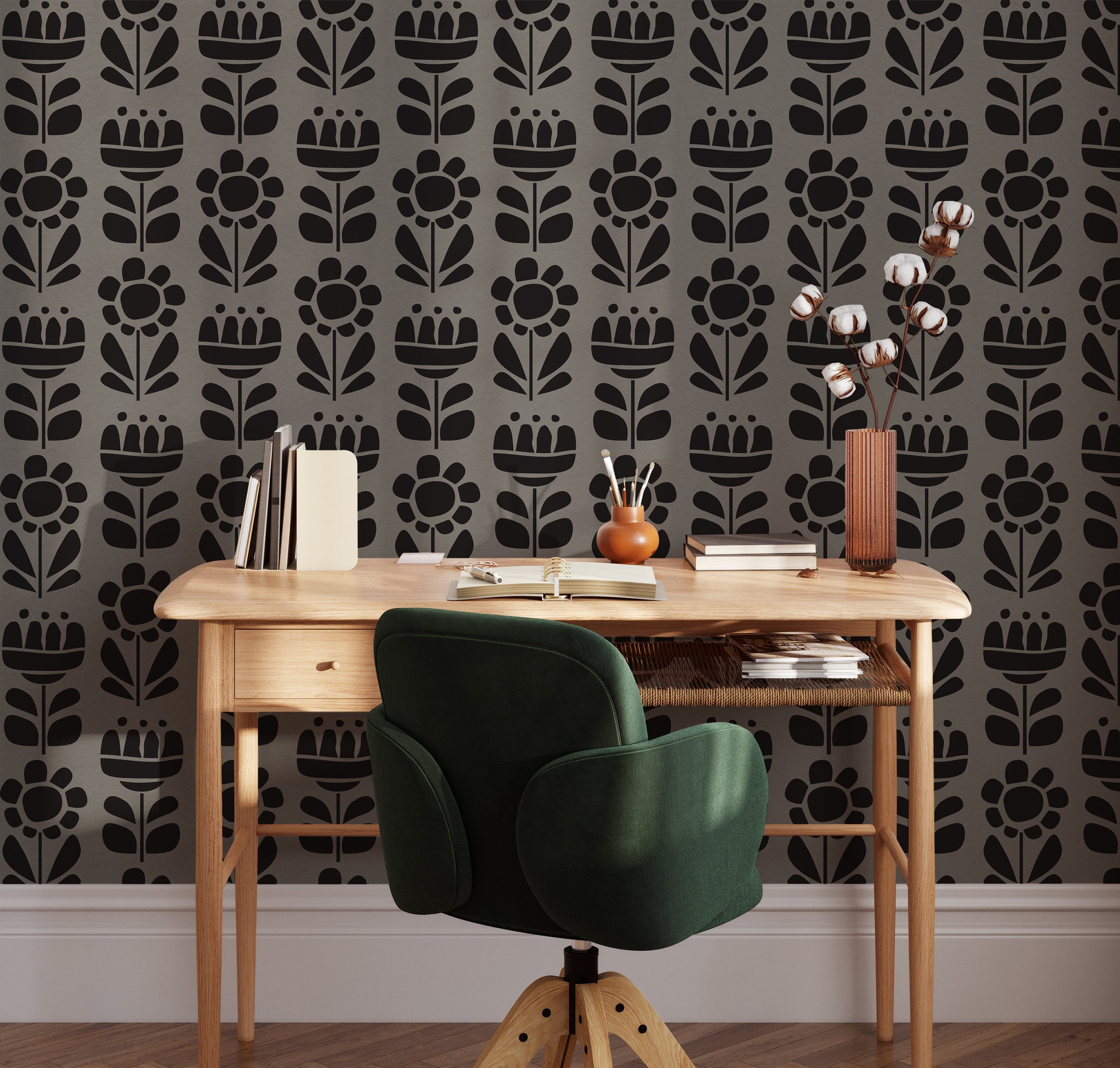 Floral Stencil Pattern Wall - DIY Wall Stencil Painting for Retro Style ...