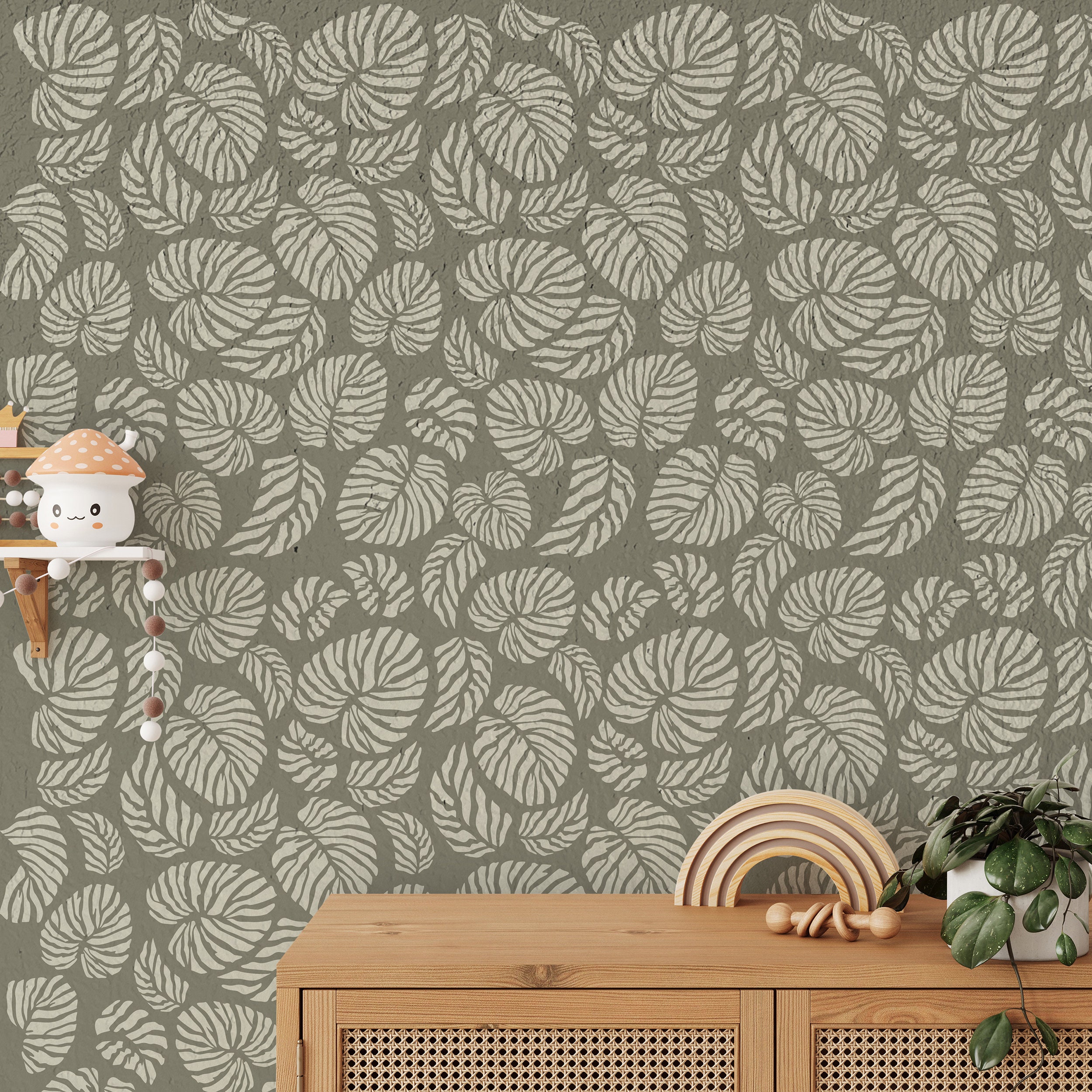 Tropical Leaves Stencil Pattern Wall - DIY Wall Stencil Painting for ...