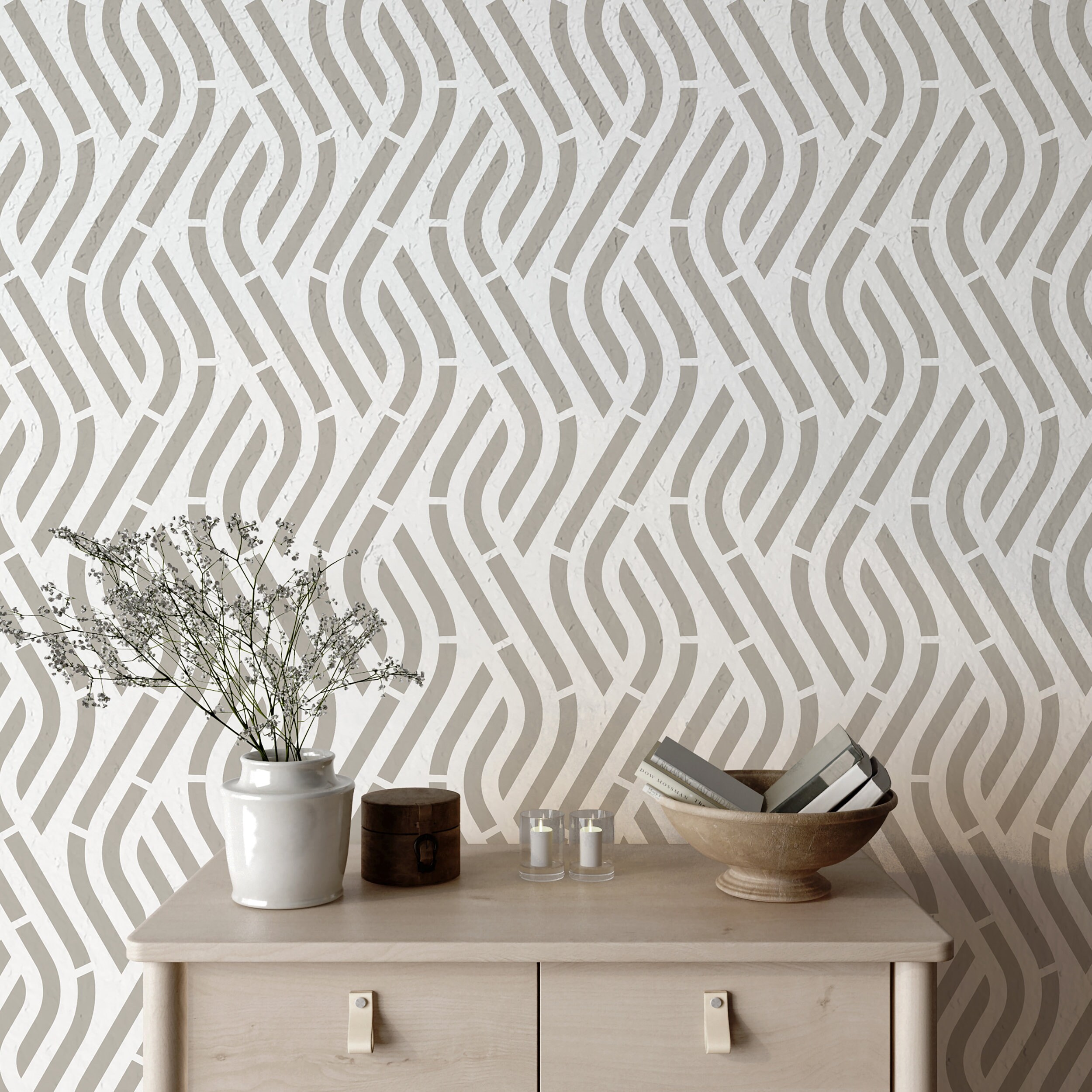 Geometric Stencil Pattern Wall - DIY Wall Stencil Painting for Modern ...