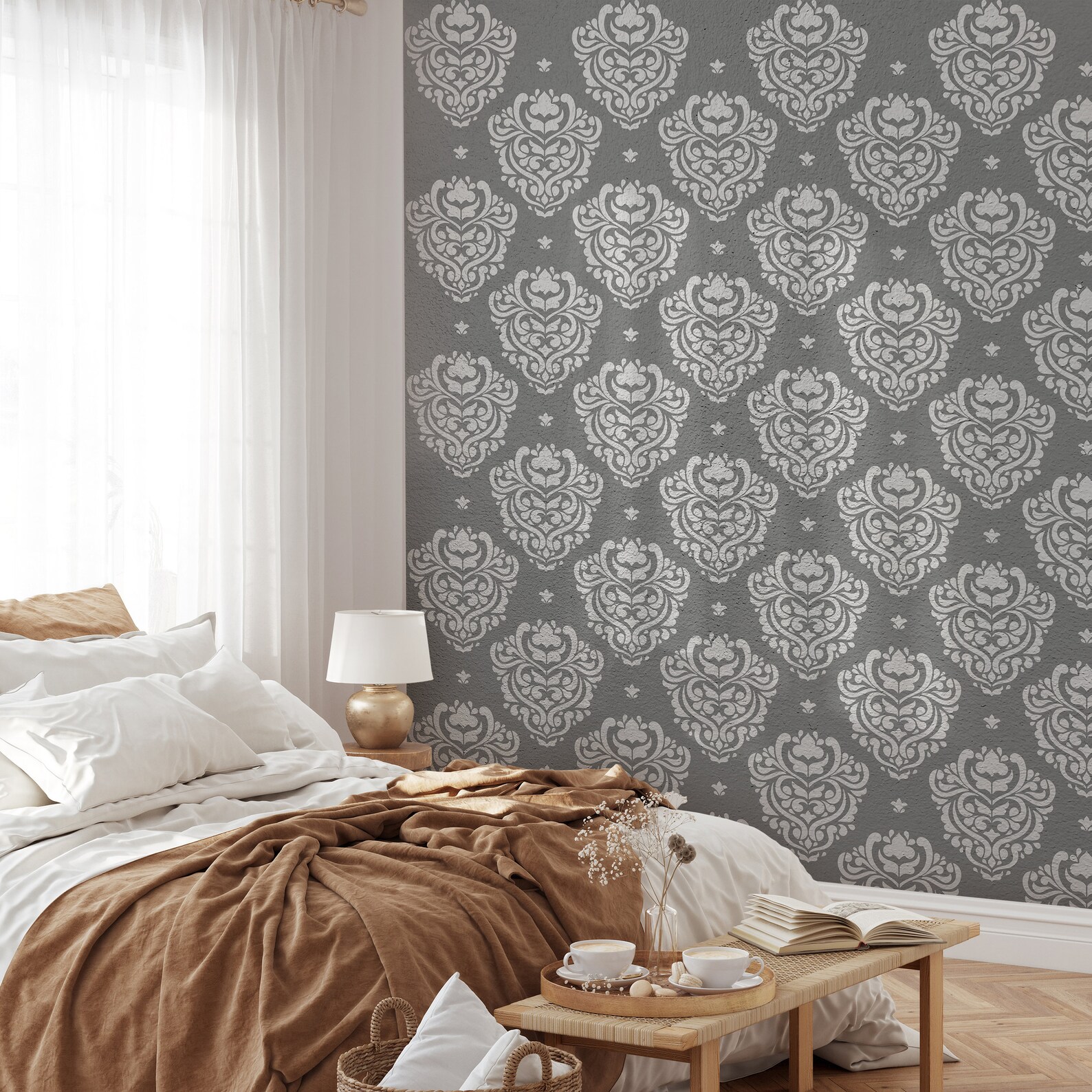 Damask Stencil Pattern Wall - DIY Stencil Painting for Baroque Style ...