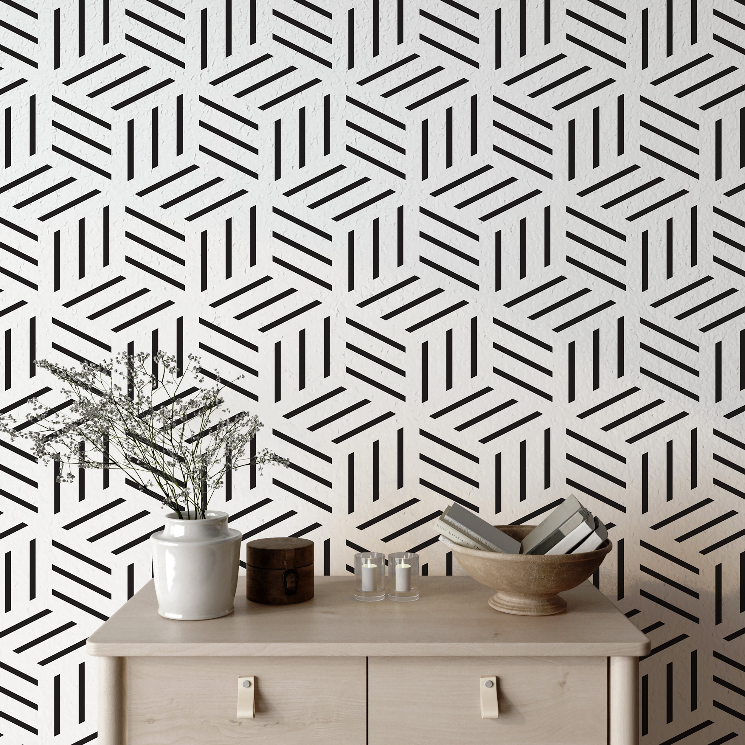 Cubic Tiling Wall Stencils Pattern DIY Painting for Panel Design ...