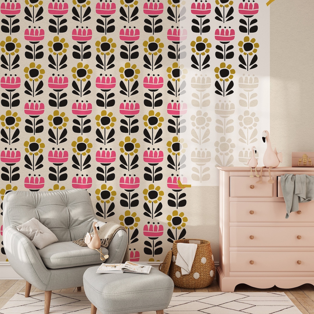 Floral Stencil Pattern Wall - DIY Wall Stencil Painting for Retro Style ...