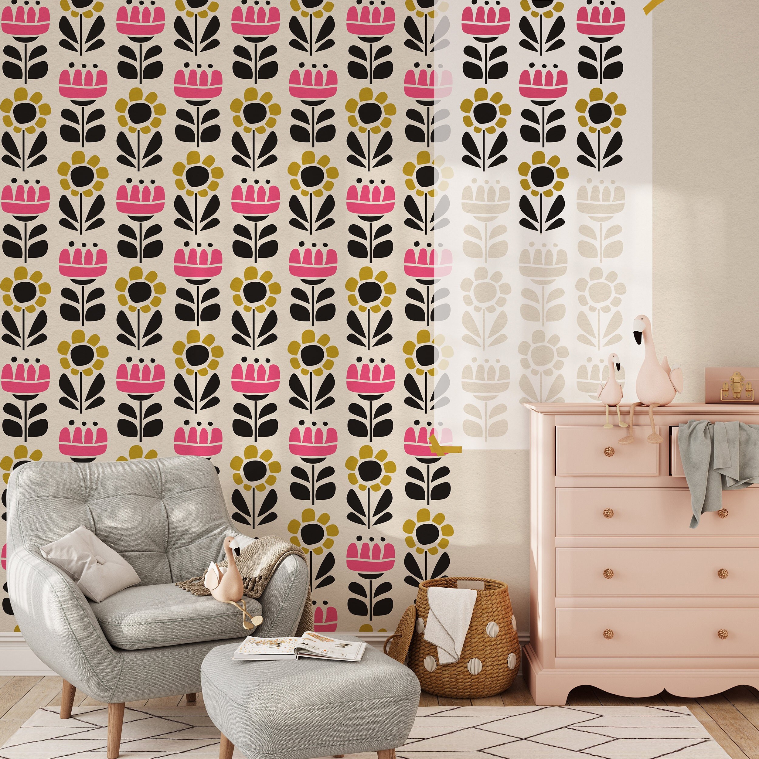 Floral Stencil Pattern Wall - DIY Wall Stencil Painting for Retro Style ...