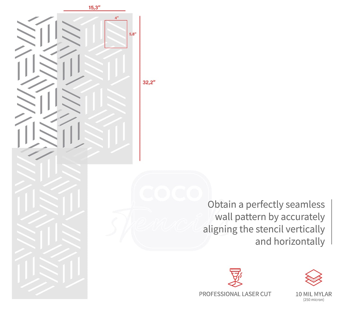 Cubic Tiling Wall Stencils Pattern DIY Painting for Panel Design ...