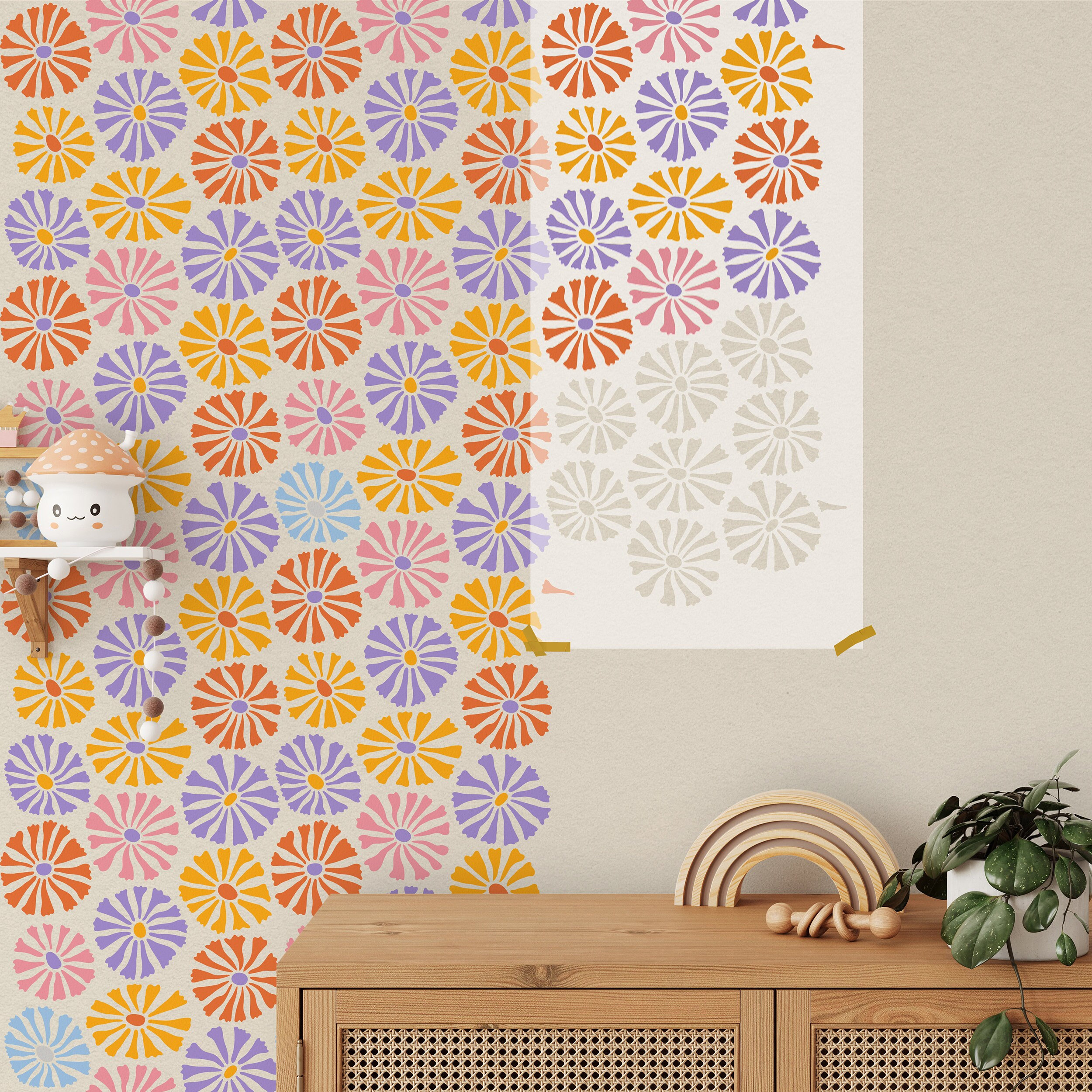 Daisy Floral Wall Stencils - DIY Stencil Painting for Living Room ...