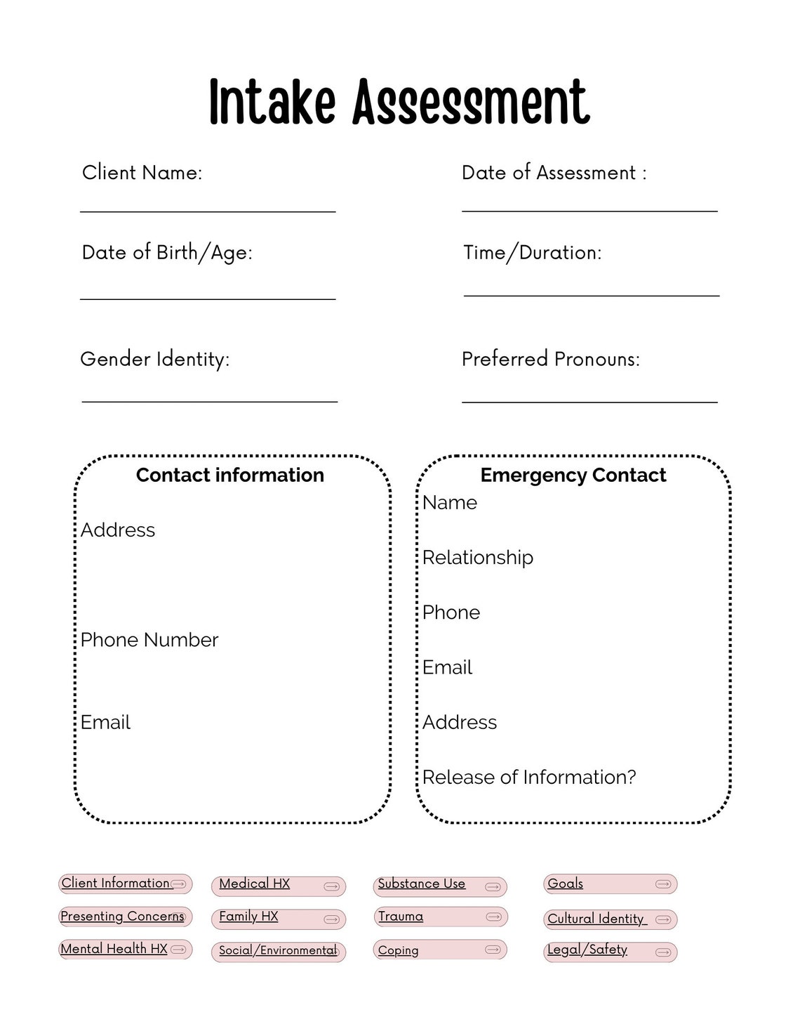 Mental Health Intake Assessment Form With Google and Canva Versions ...