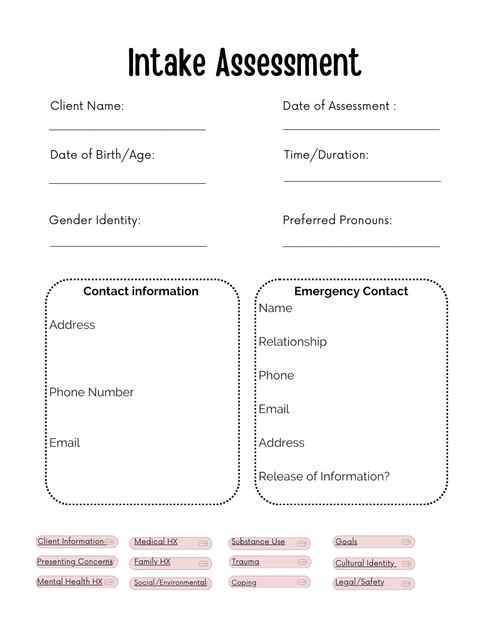 Mental Health Intake Assessment Form With Google and Canva Versions ...