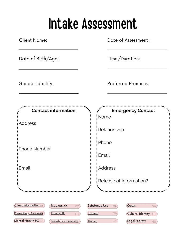 Mental Health Intake Assessment Form With Google and Canva Versions ...