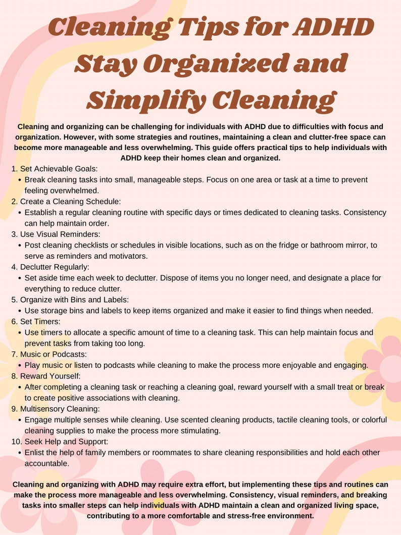 Get Organized! ADHD Cleaning Checklist Posters Digital Download ...