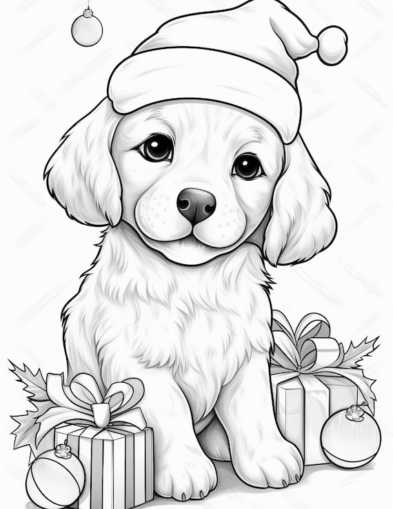 Christmas Puppies Coloring Pages