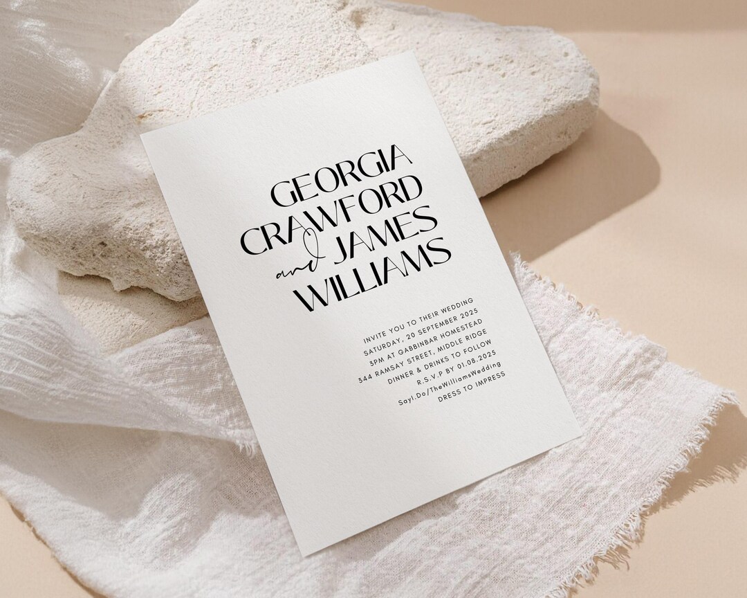 Printed Wedding Invites Modern Minimal, Semi Custom Wedding Invitations ...