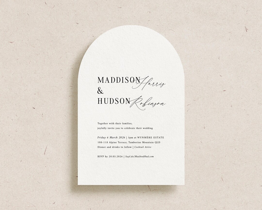 Arch Wedding Invite Print, Modern Elegant Wedding Invitation, Arched ...