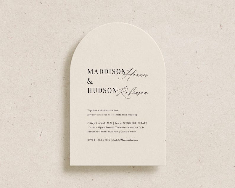 Arch Wedding Invite Print, Modern Elegant Wedding Invitation, Arched ...