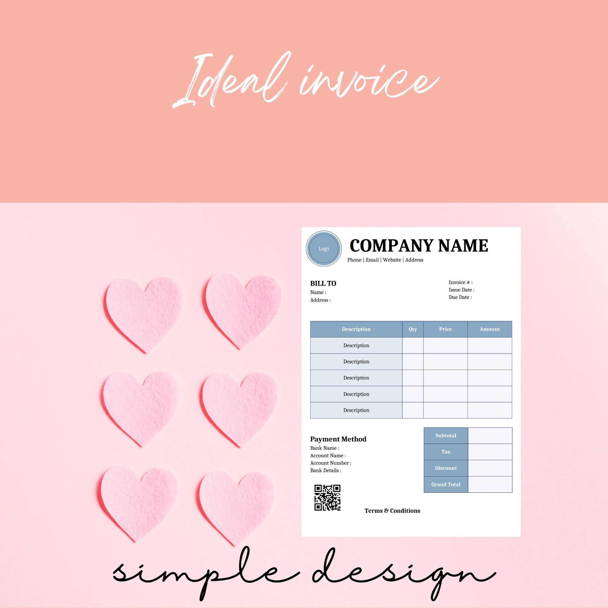 Basic Digital Invoice Canva Template With Logo, QR Code, Editable ...