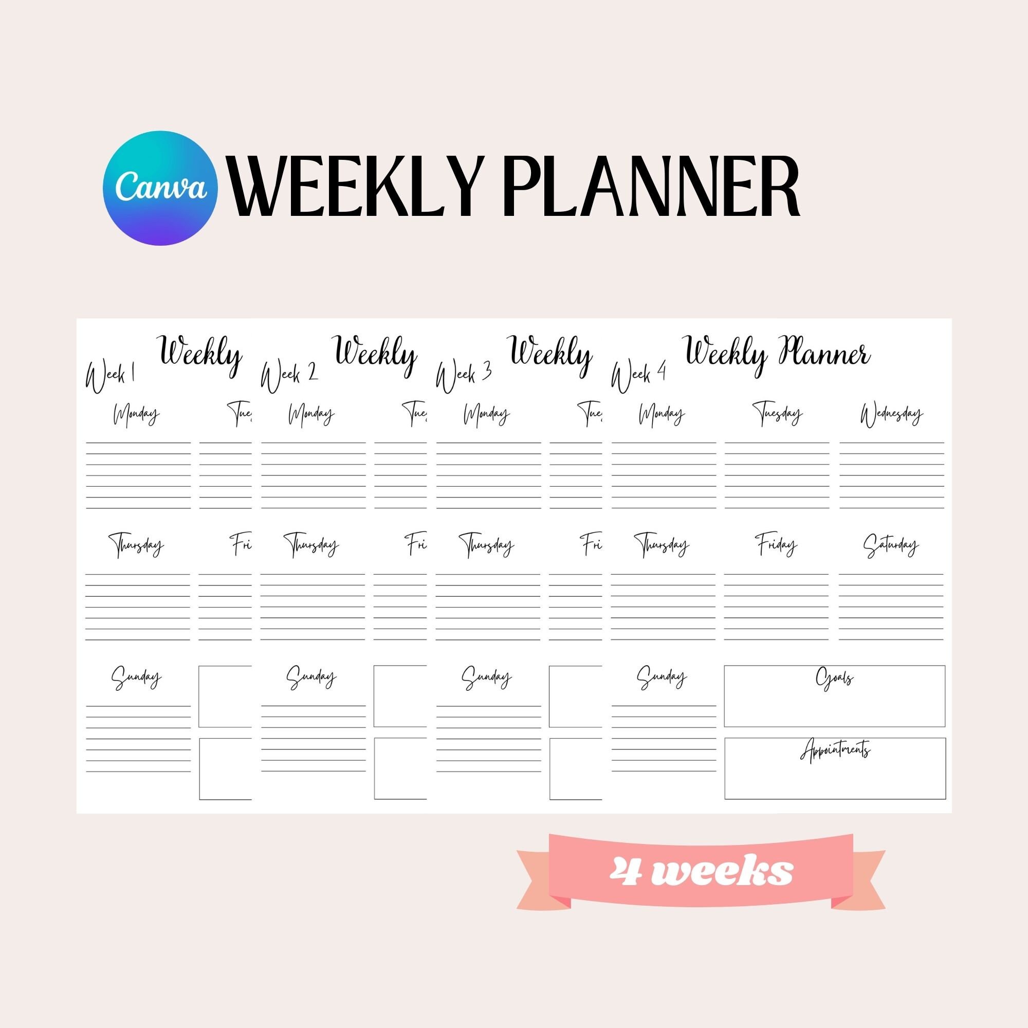 Digital Weekly Planner Canva Template Editable Weekly - Etsy