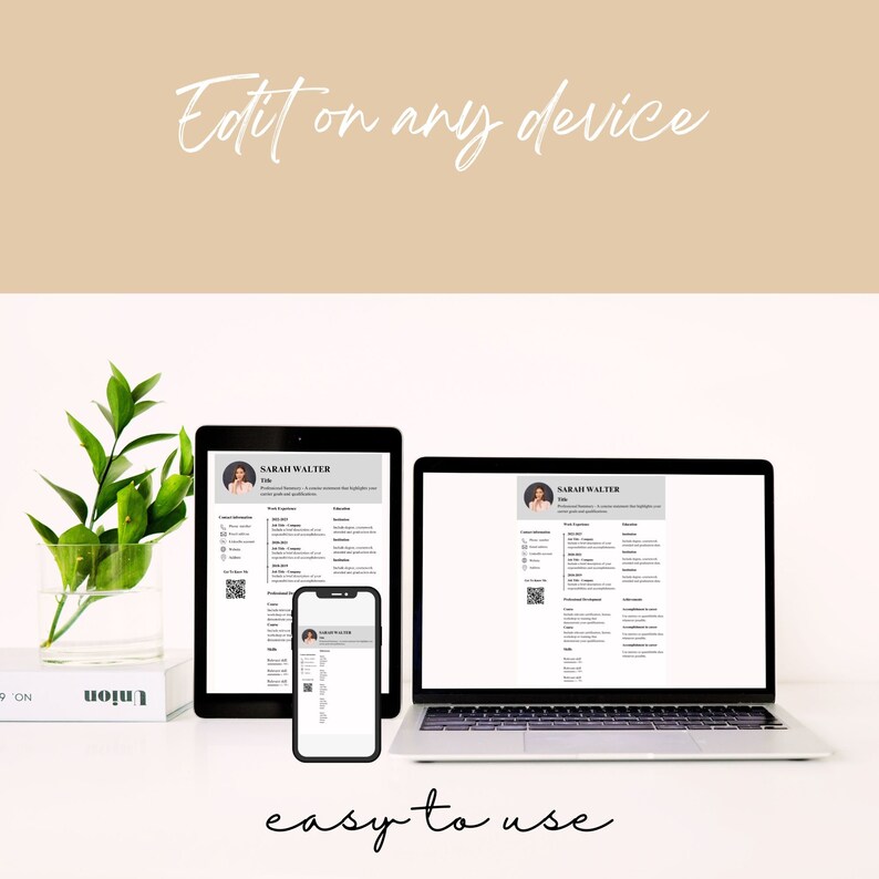 Minimalist Digital Resume and References Canva Templates With Photo, QR ...